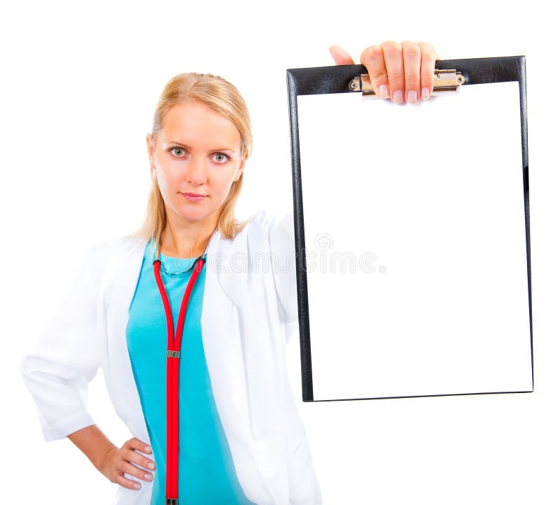 Doctor shows a file holder stock photo. Image of cute - 20992432