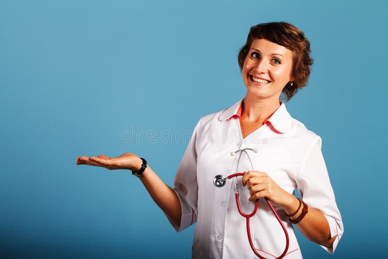Doctor Shows His Hands Empty Space for Production Stock Photo - Image ...