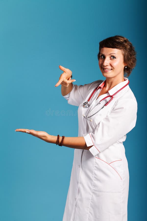 Doctor Shows His Hands Empty Space for Production Stock Photo - Image ...