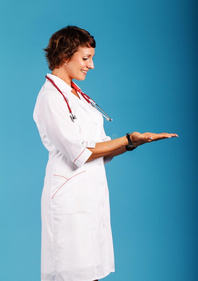 Doctor Shows His Hands Empty Space for Production Stock Image - Image ...