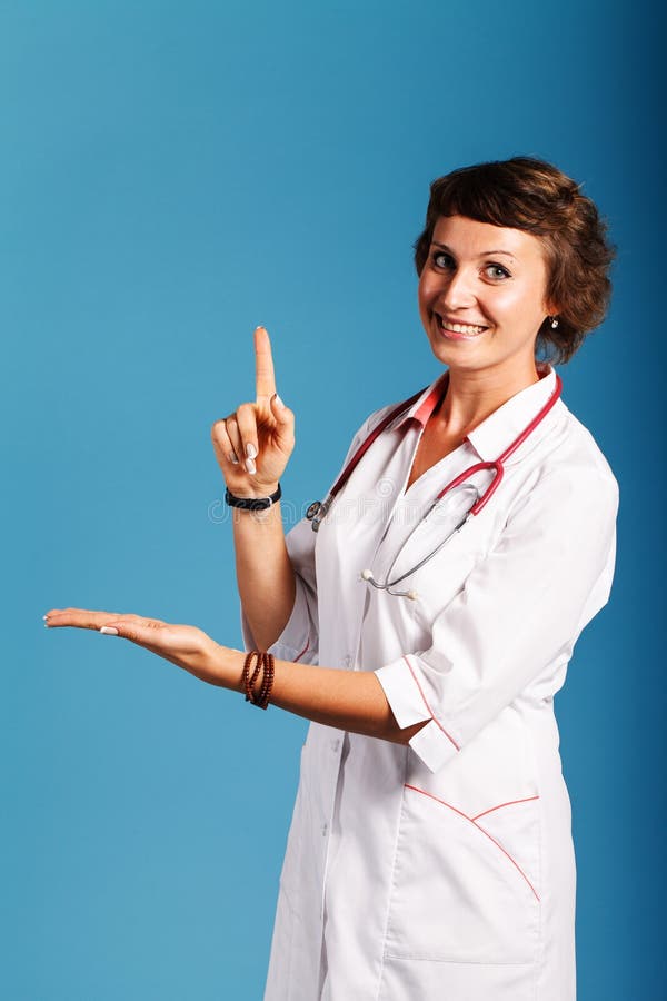 Doctor Shows His Hands Empty Space for Production Stock Photo - Image ...