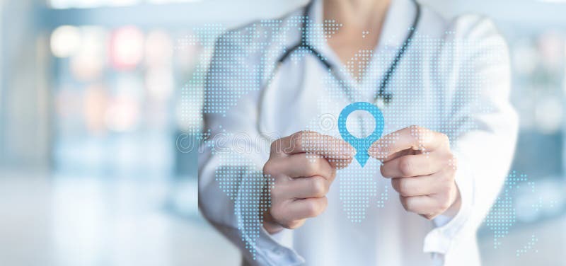 The Doctor Shows the Location on a Map of the World Stock Image - Image ...
