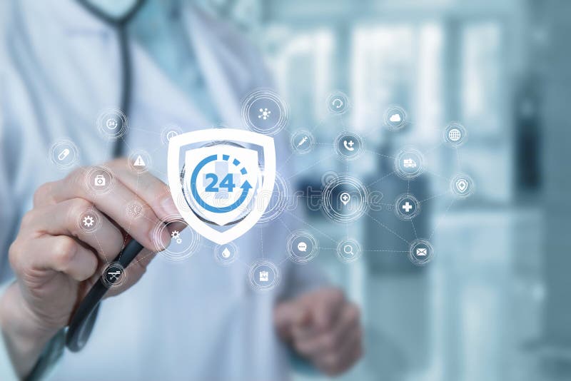 Doctor Shows Medical Protection 24 Hours a Day Stock Photo - Image of ...