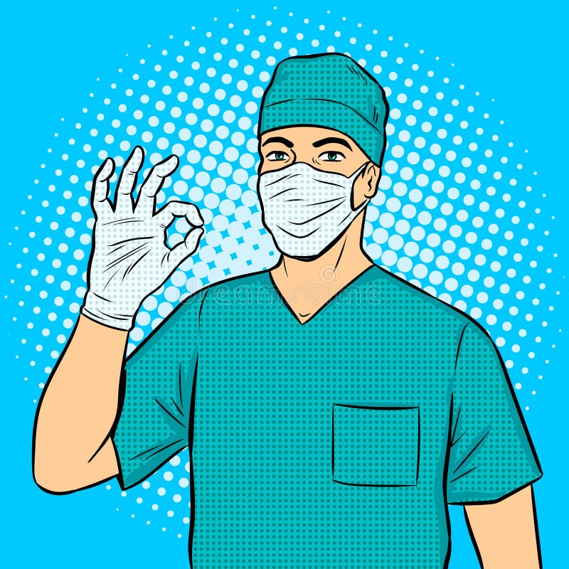 Doctor Shows Ok Gesture Pop Art Vector Stock Vector Illustration Of Decorative Detailed