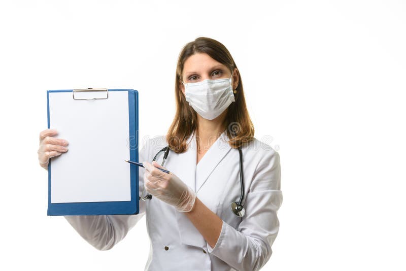 The Doctor Shows with a Pen Something in a Tablet with a White Sheet of ...