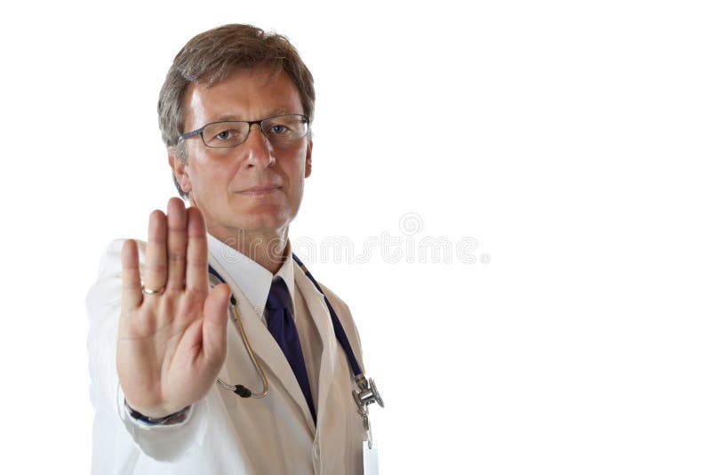 Doctor Shows Stop Sign because of Infection Risk Stock Image - Image of ...