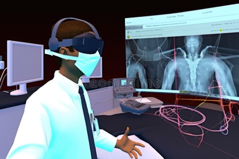 Doctor Simulating on Patient, with View of Internal and Instruments ...