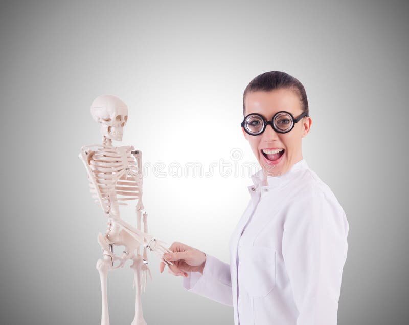 Doctor with Skeleton on White Stock Photo - Image of bone, horror: 58084706