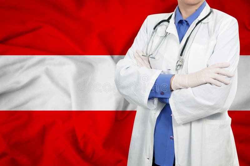 Doctor standing with flag stock image. Image of country - 230852575
