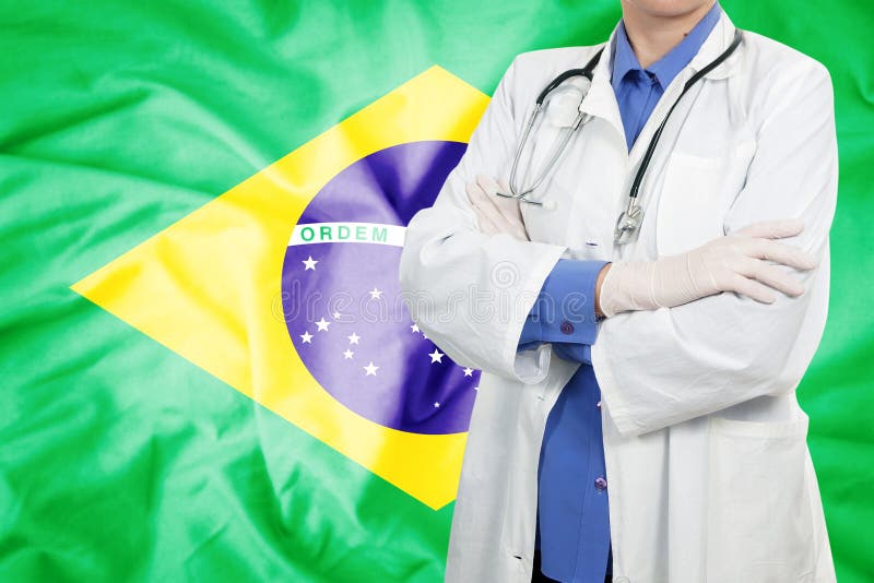 Doctor standing with flag stock photo. Image of problem - 230852700