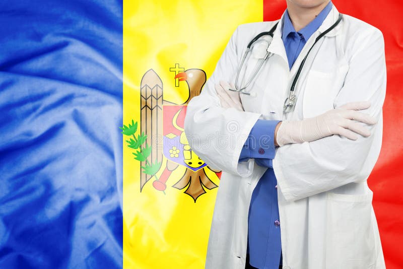 Doctor standing with flag stock image. Image of country - 233341961