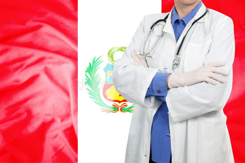 Doctor standing with flag stock photo. Image of hospital - 233342090