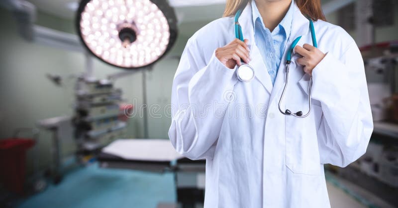 Doctor Standing with Stethoscope in Operating Room Stock Image - Image ...