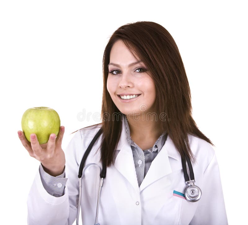 Doctor with Stethoscope and Apple. Isolated Stock Image - Image of ...