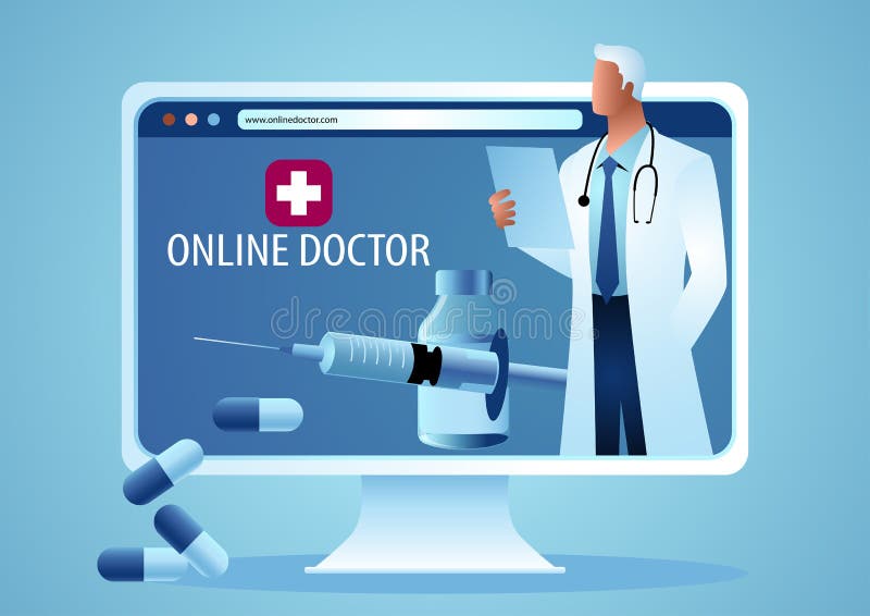 Doctor with Stethoscope on Computer Screen Stock Vector - Illustration ...