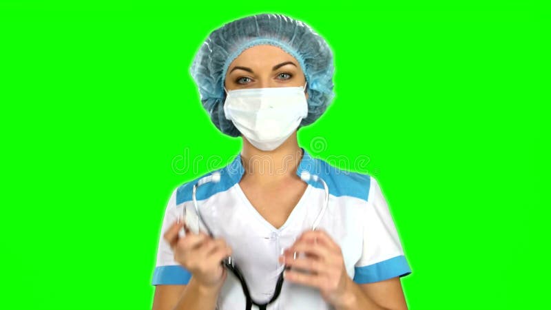Doctor with Stethoscope on Green Screen Stock Footage - Video of ...