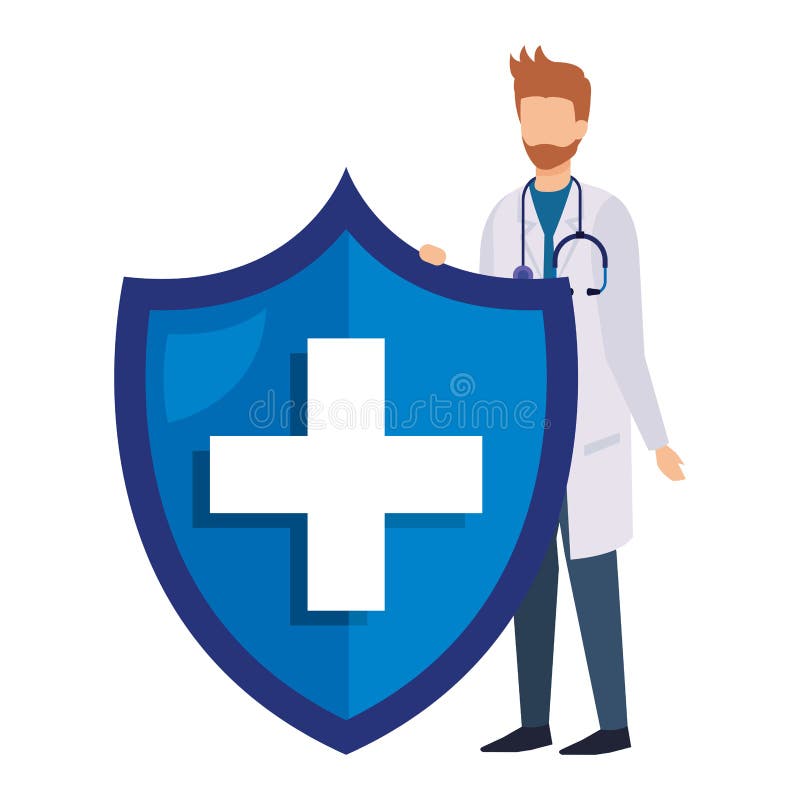 Doctor with Stethoscope and Health Shield Stock Vector - Illustration ...