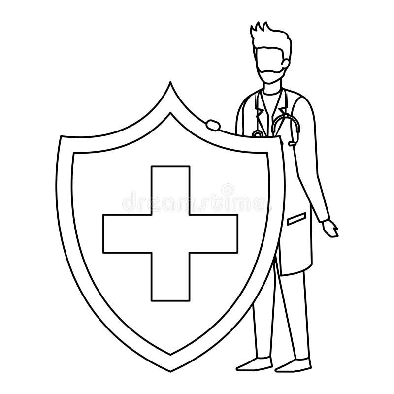 Doctor with Stethoscope and Health Shield Stock Vector - Illustration ...