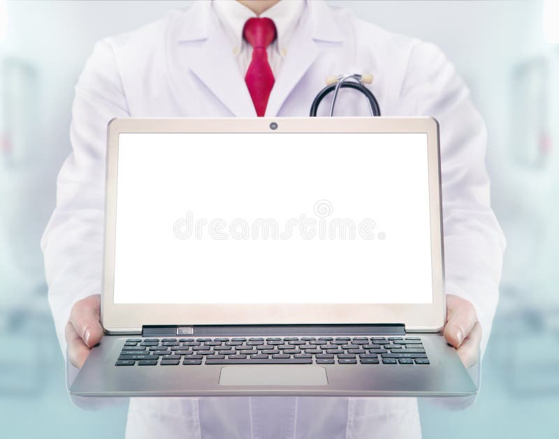 Doctor with Stethoscope and Laptop in a Hospital Stock Image - Image of ...