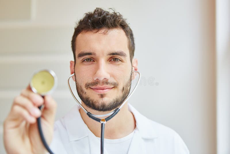 Doctor with Stethoscope in the Practice Stock Image - Image of office ...