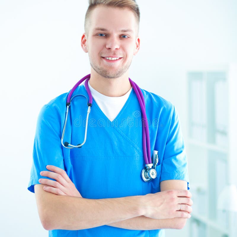Doctor with Stethoscope Standing , on White Background Stock Image ...