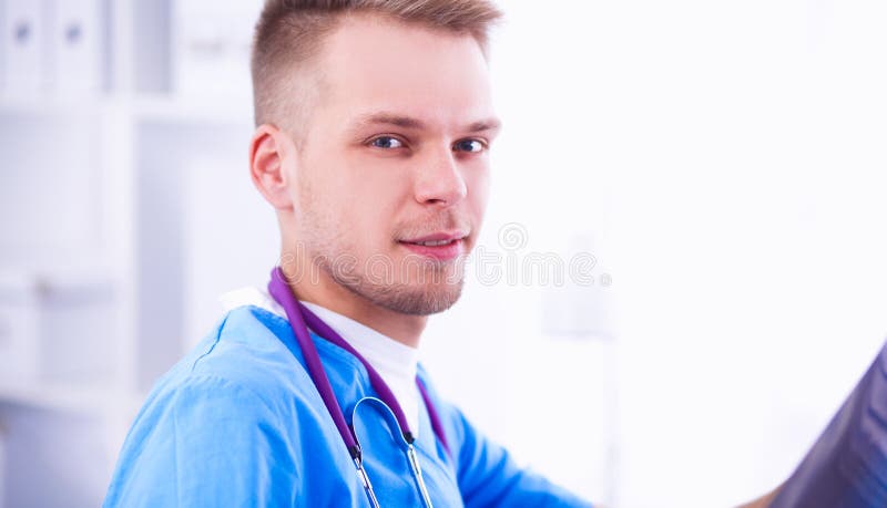 Doctor with Stethoscope Standing , on White Background Stock Image ...