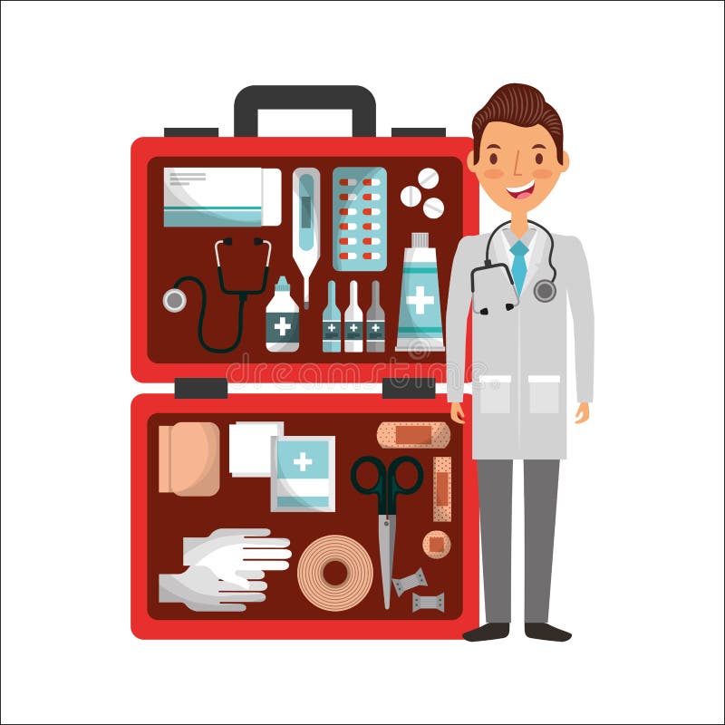 Doctor with Sthetoscope and First Aid Suitcase Emergency Tools Stock ...