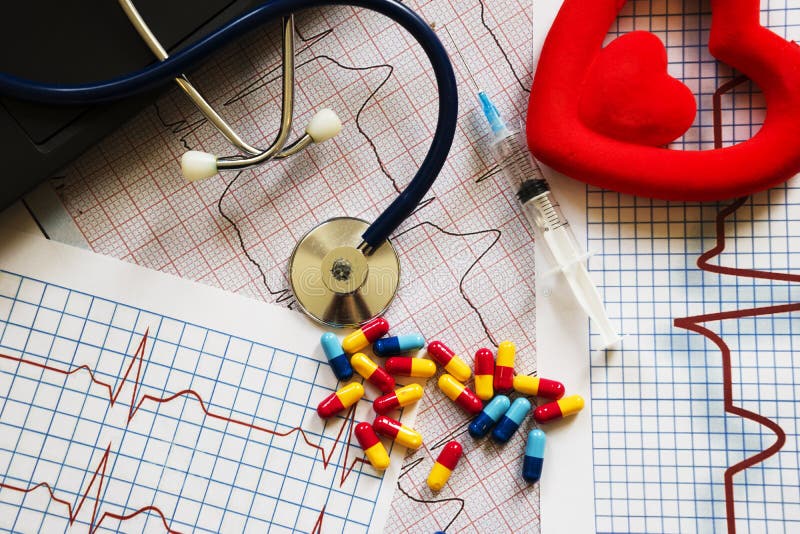 Doctor Table with Medical Items. Stock Photo - Image of laptop ...