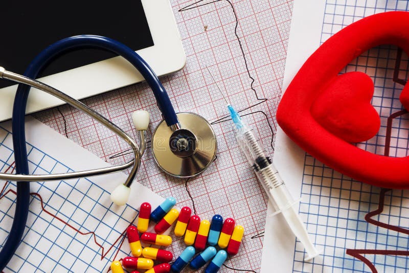 Doctor Table with Medical Items. Stock Image - Image of information ...