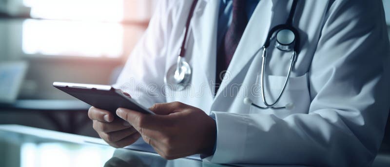 Doctor with Tablet Checking Patient S Stats. Generative Ai Stock ...