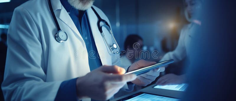Doctor with Tablet Checking Patient S Stats. Generative Ai Stock ...