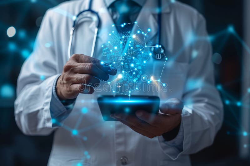 Doctor with Tablet, Glowing User Interface, Modern Medical Technologies ...