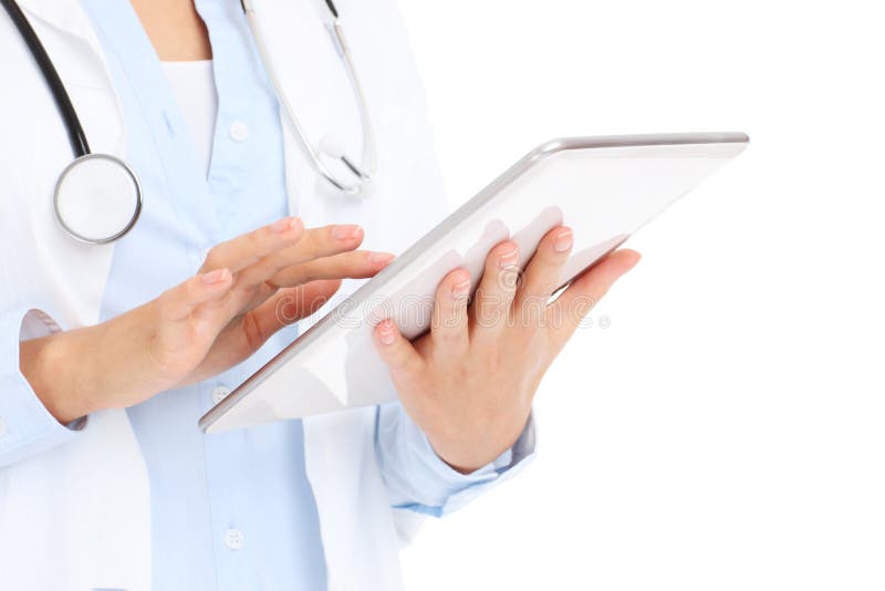 Close Up of a Woman Doctor Hand Touching a Tablet Pc Stock Image ...