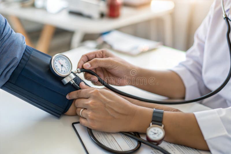 Doctor Taking Blood Pressure of Patient in Clinic Stock Illustration ...