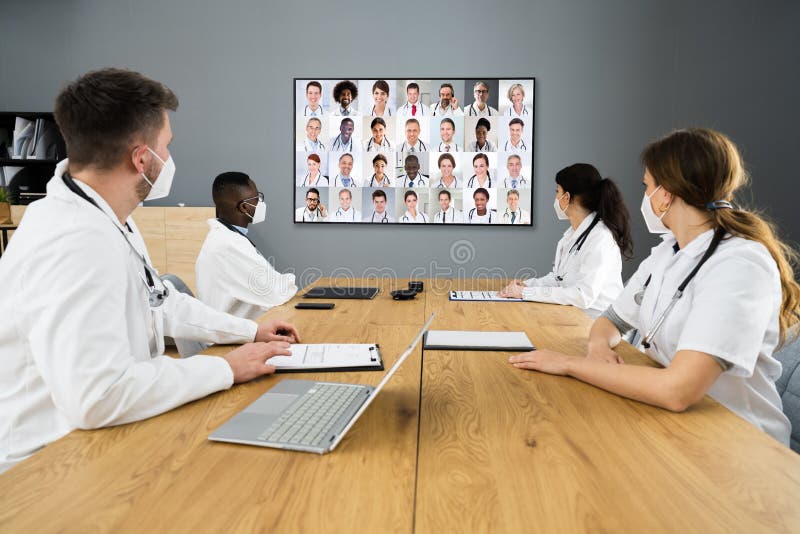 Doctor Team Meeting Video Conference Webinar Stock Image - Image of ...
