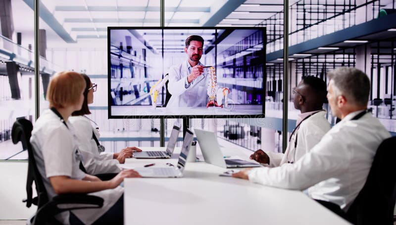 Doctor Team Meeting Video Conference Webinar Stock Image - Image of ...