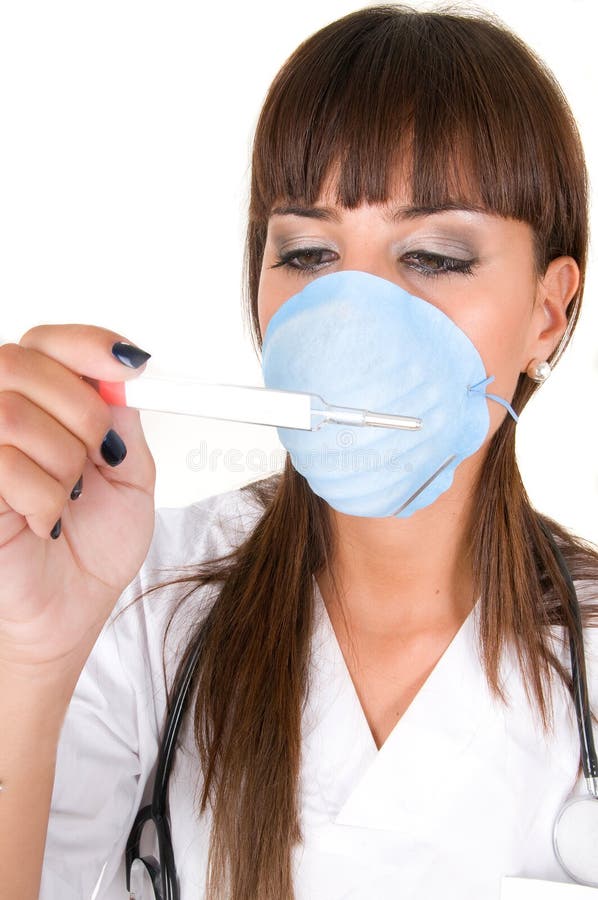 Doctor with Thermometer and Protective Mask Flu Stock Photo - Image of ...