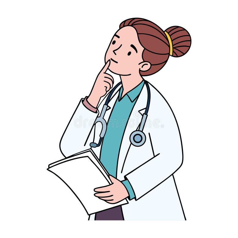Doctor Thinking Holding Documents Stock Illustration - Illustration of ...