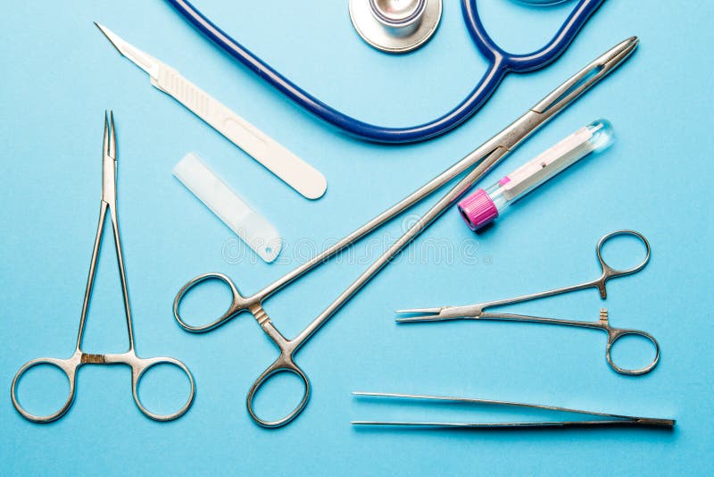 Doctor Tools on Blue Surface. Stock Photo - Image of desk, monitor ...