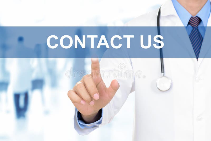 Doctor Touching CONTACT US Sign on Virtual Screen Stock Image - Image ...