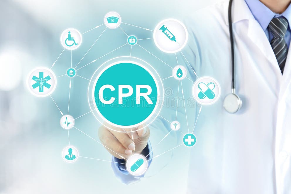 Doctor Touching CPR Sign on Virtual Screen Stock Photo - Image of ...