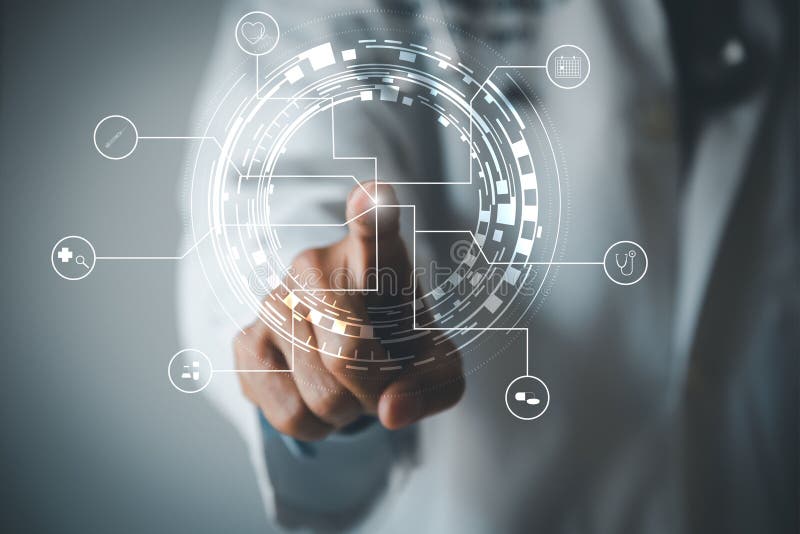 Doctor Touching Icon Medical Network Connection Stock Image - Image of ...