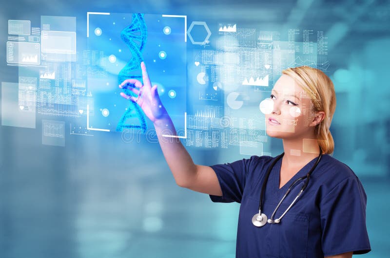 Doctor Touching Screen with Biology and Genetic Concept Stock Image ...