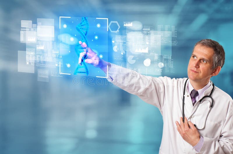Doctor Touching Screen with Biology and Genetic Concept Stock Photo ...