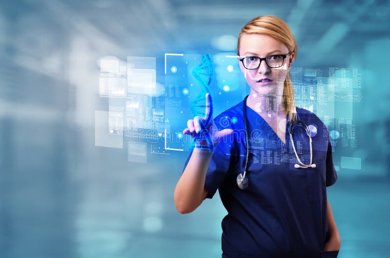 Doctor Touching Screen with Biology and Genetic Concept Stock Photo ...