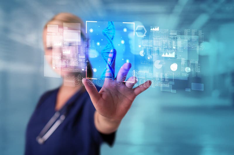 Doctor Touching Screen with Biology and Genetic Concept Stock Image ...