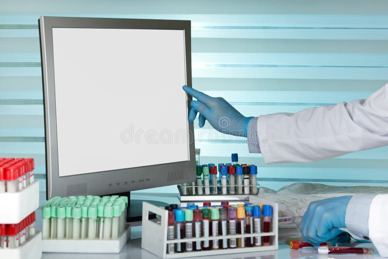 Doctor Touching White Screen in Computer of the Laboratory Stock Photo ...