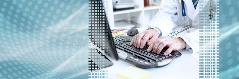 Doctor Typing on a Computer Keyboard; Panoramic Banner Stock Photo ...