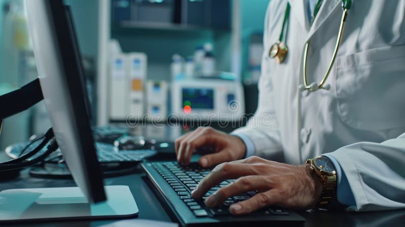The Doctor Typing Data. AI Generated Stock Photo - Image of doctor ...