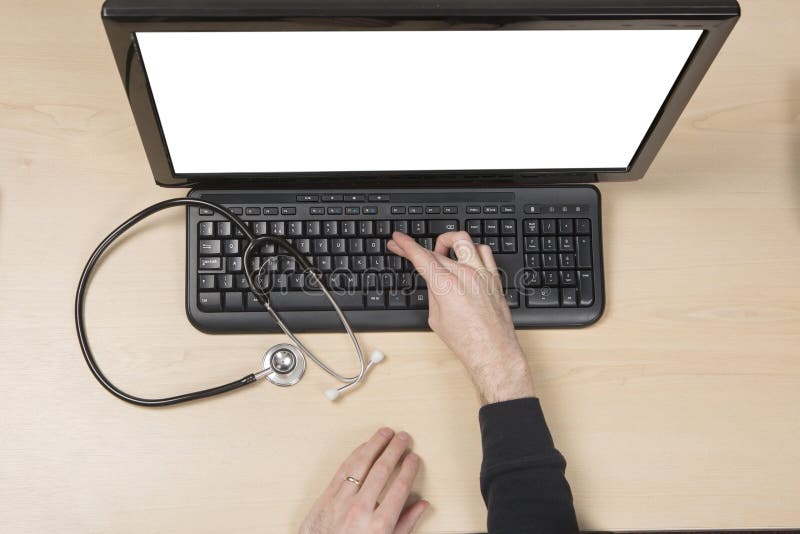 Doctor Typing on PC Keyboard Stock Image - Image of healthcare, path ...